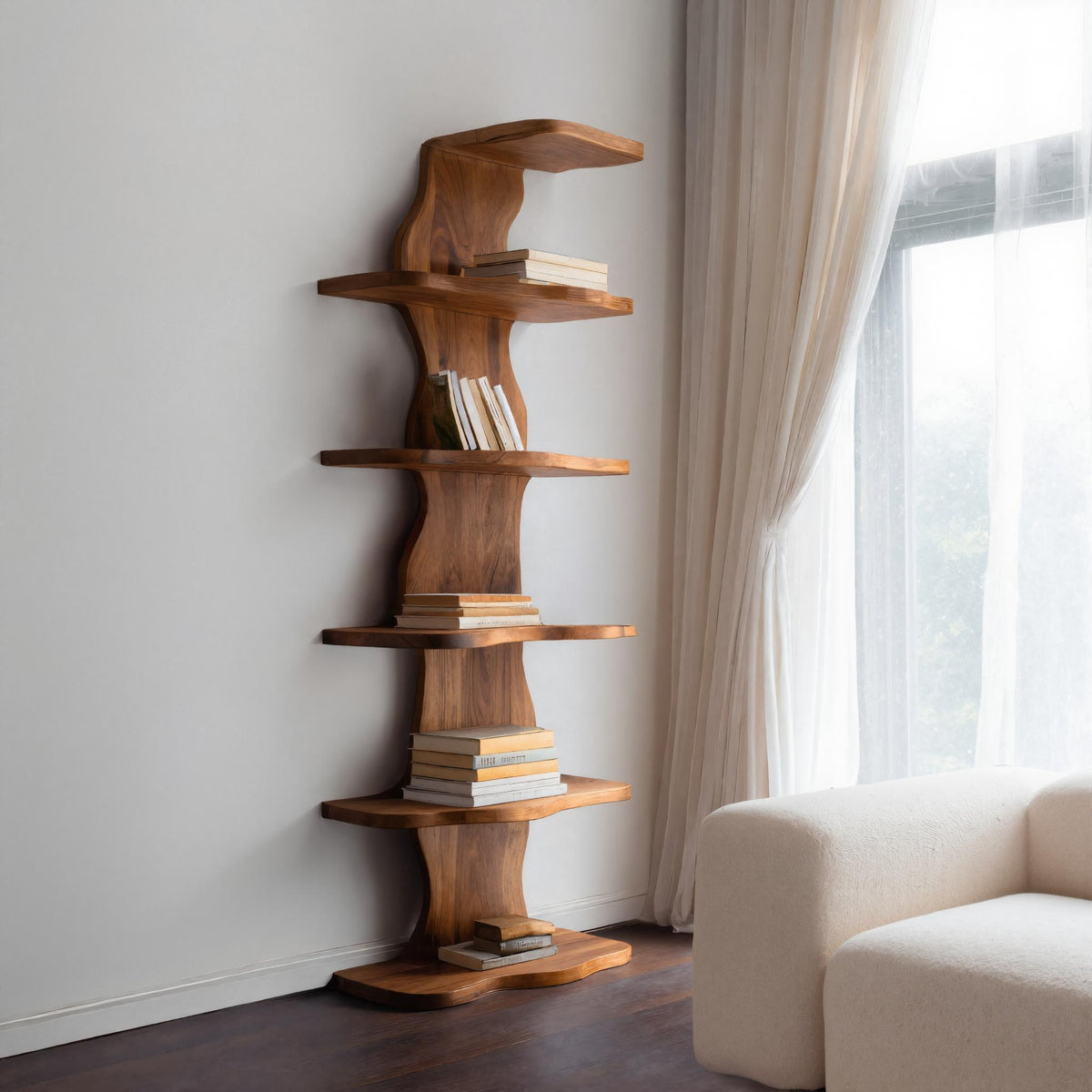 Modern Sculptural Wave Bookshelf For Living Room – ET Woodcrafts