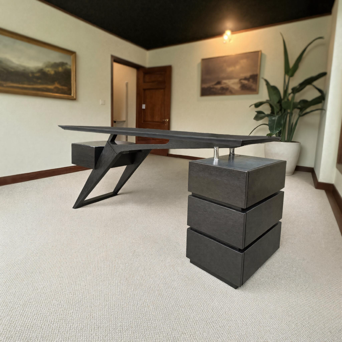 Modern Executive Desk With Sculptural Geometric Design For Workspace ...