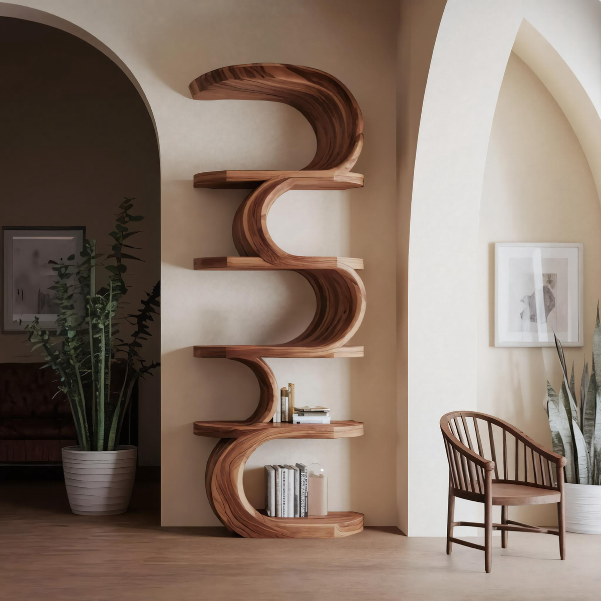 Modern Curved Bookshelf For Living Room Or Office Storage – ET Woodcrafts
