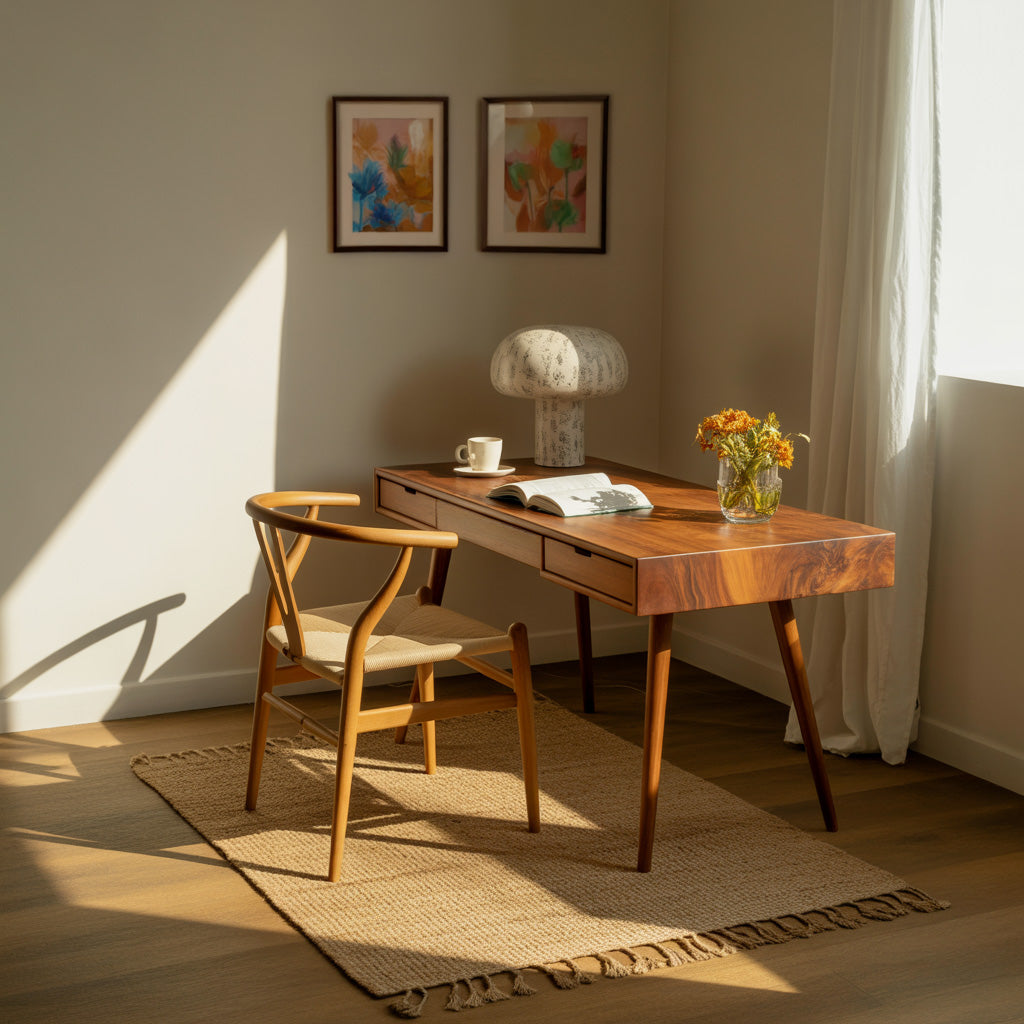 Mid Century Modern Writing Desk With Drawers For Home Office – ET ...