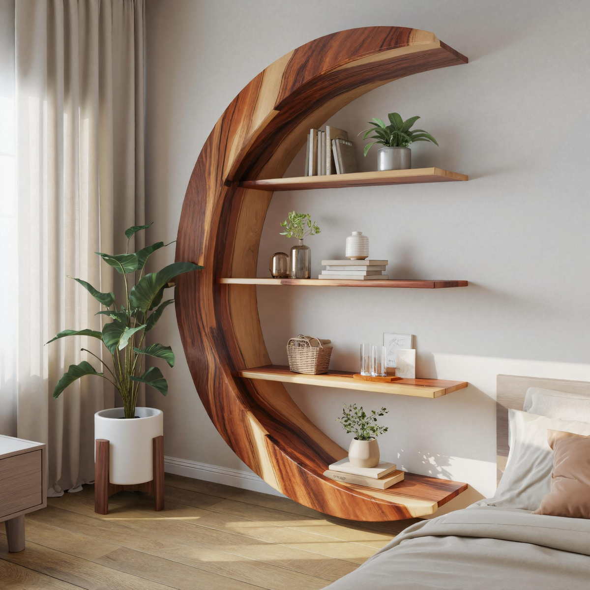 Modern Floating Moon Bookshelf For Living Room Or Bedroom – ET Woodcrafts