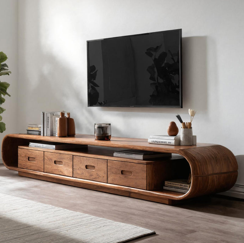 Modern Curved TV Stand With Drawer For Living Room – ET Woodcrafts