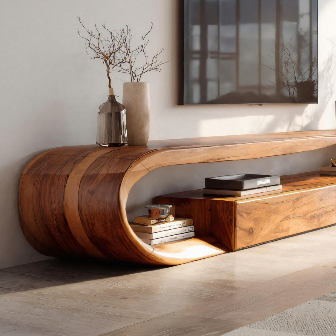 Modern Curved TV Console With Drawer For Living Room – ET Woodcrafts