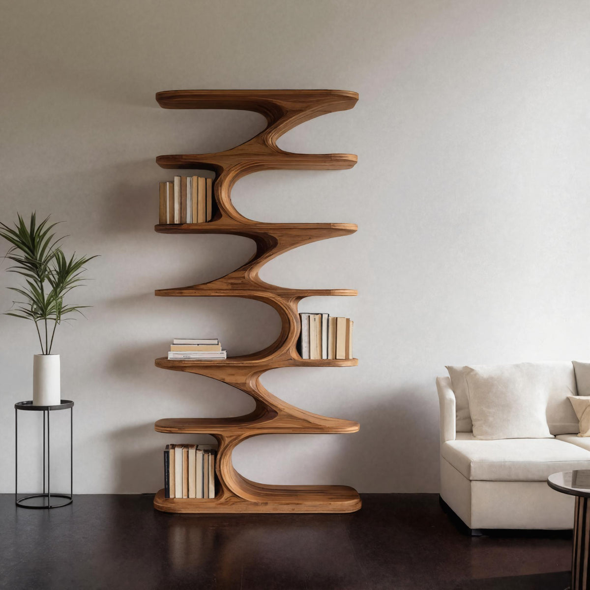 Modern Organic Curved Bookshelf For Living Room – ET Woodcrafts