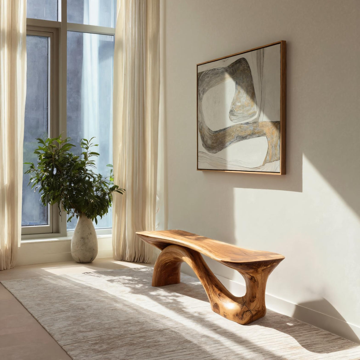 Modern Sculptural Bench With Organic Design For Living Room – ET Woodcrafts