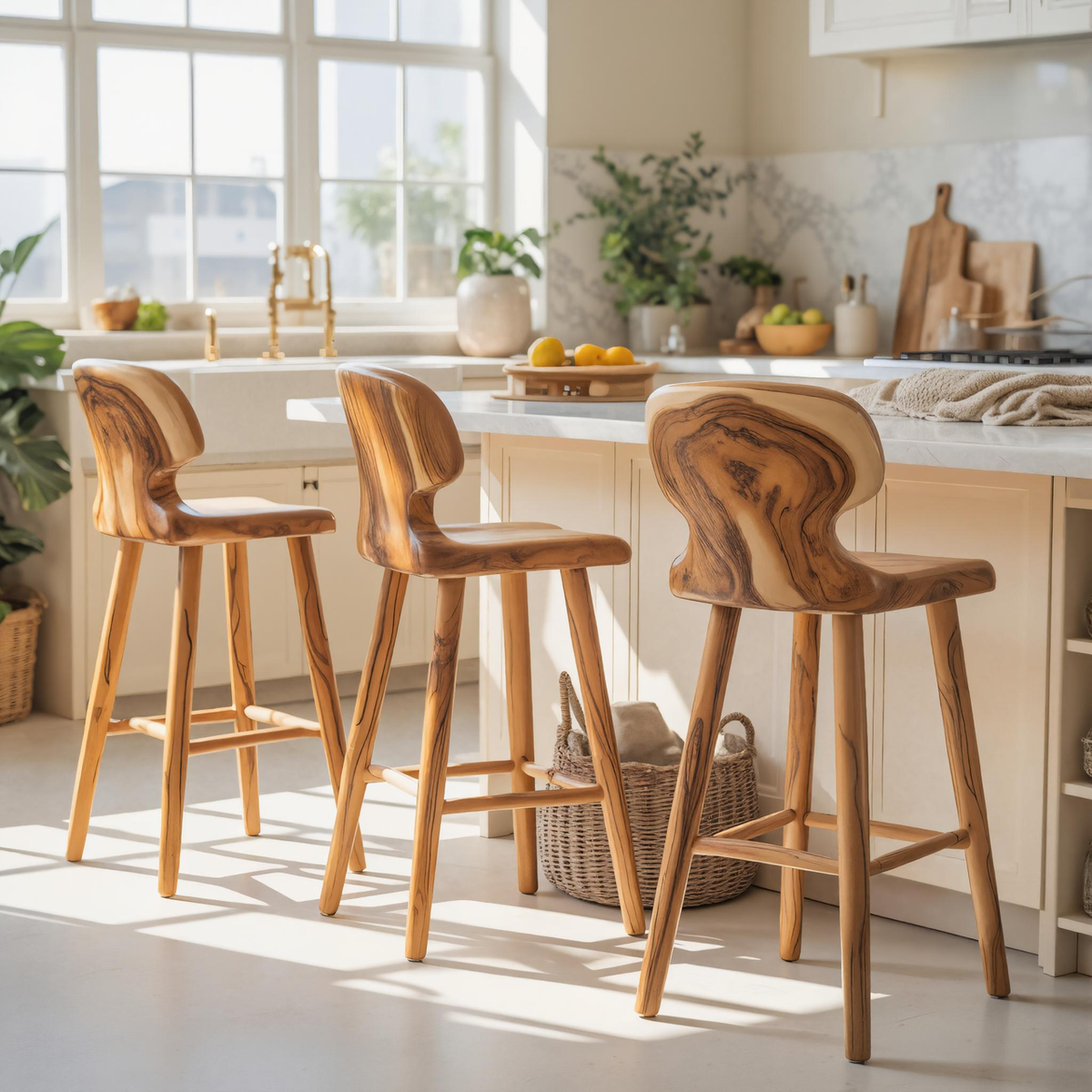 Modern Sculpted Bar Stools With Curved Backrest For Kitchen – ET Woodcrafts