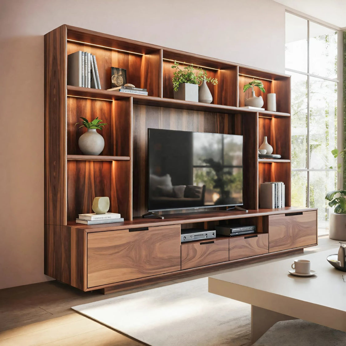 Modern TV Wall Unit With LED Shelves For Living Room – ET Woodcrafts