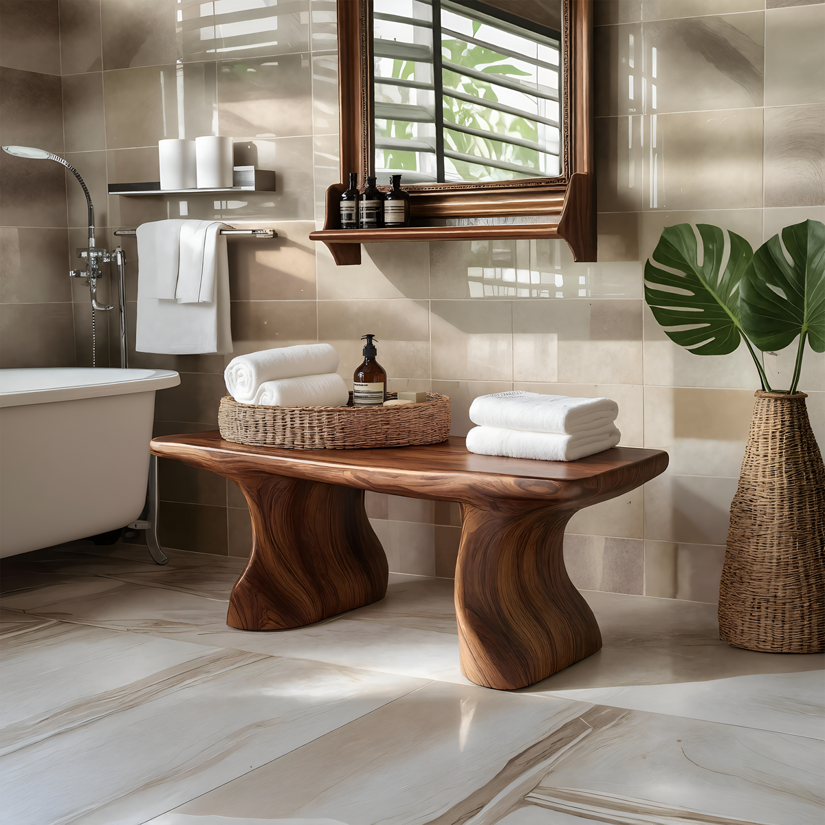 Modern Organic Curved Bath Bench For Bathroom – ET Woodcrafts