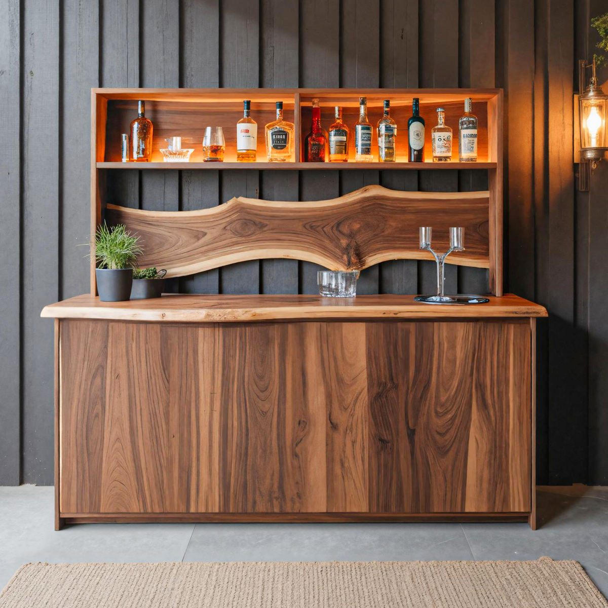 Modern Live Edge Indoor Bar Table With Wave Shelf For Home Lounge – ET ...