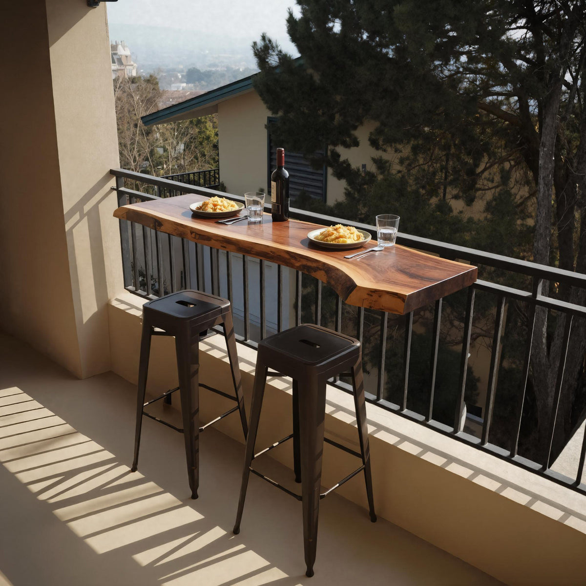 Live Edge Solid Wood Balcony Bar Table For Rail Mount Outdoor Breakfas ...
