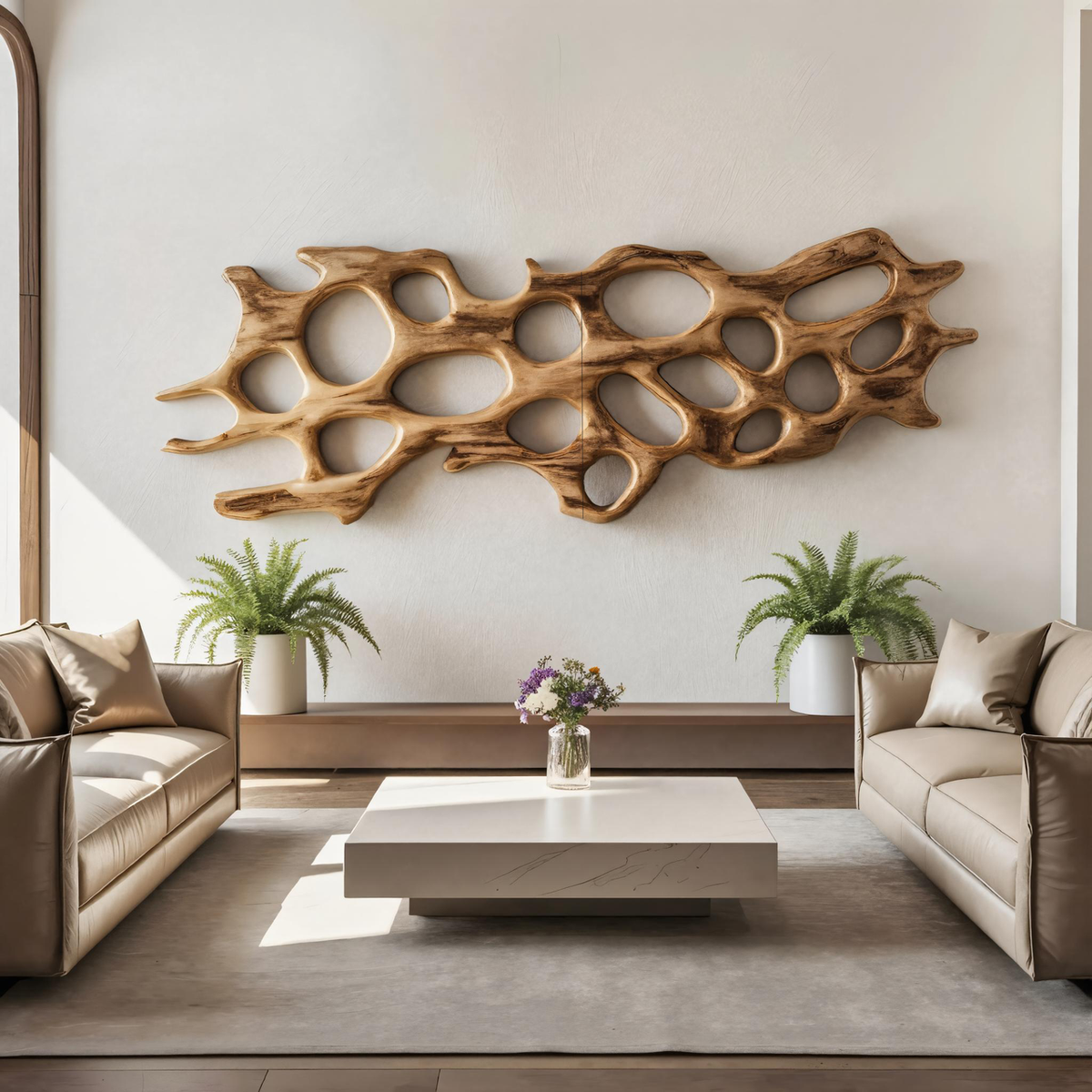 Organic Wall Art Sculpture With Abstract Carving For Living Room – ET ...