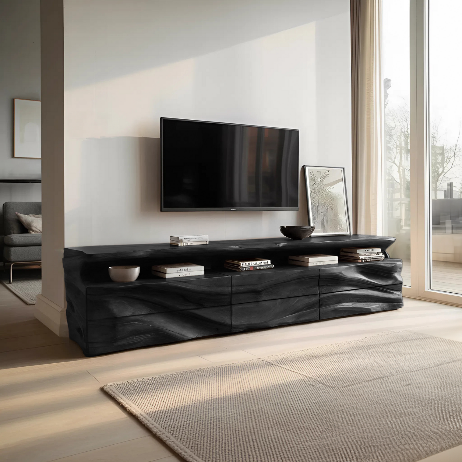 Modern TV Console With Shelf And Drawers For Living Room – ET Woodcrafts