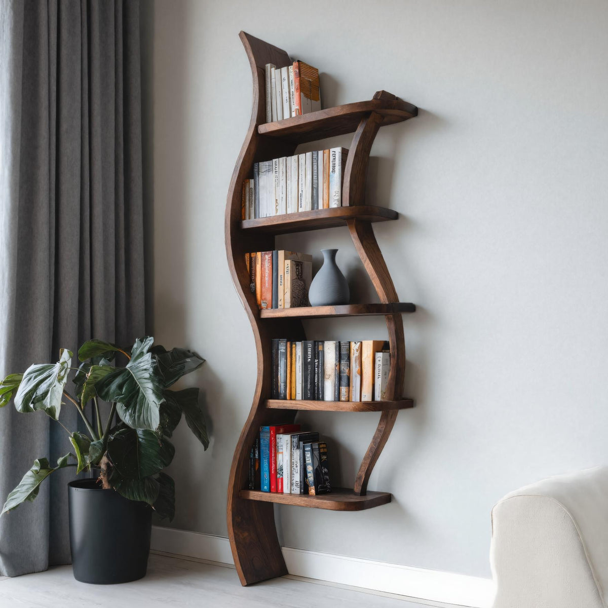 Modern Sculptural Bookshelf With Curved Design For Living Room – ET ...