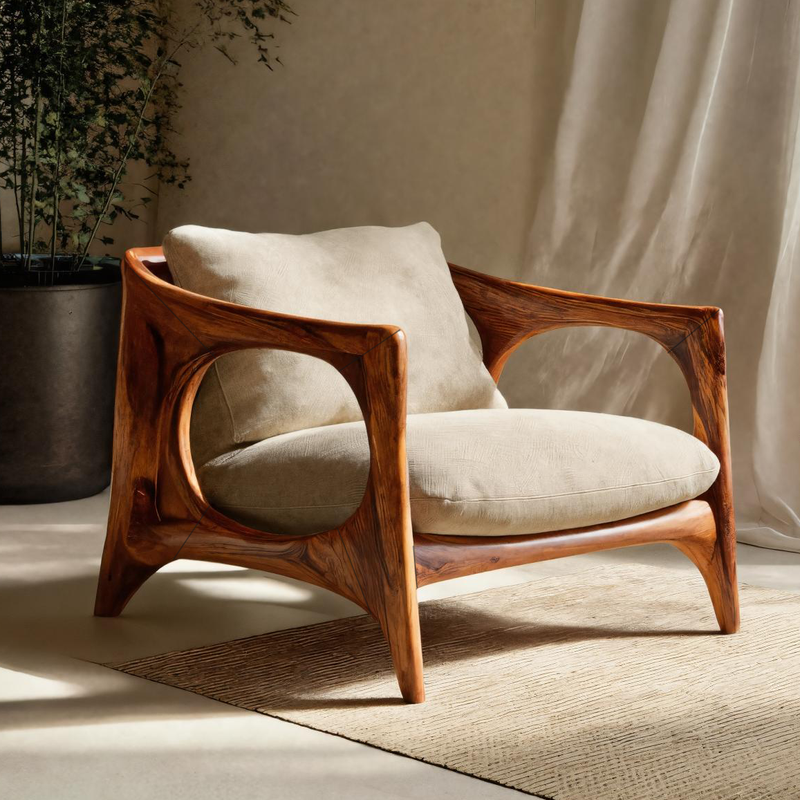 Modern Lounge Chair With Carved Frame For Living Room – ET Woodcrafts