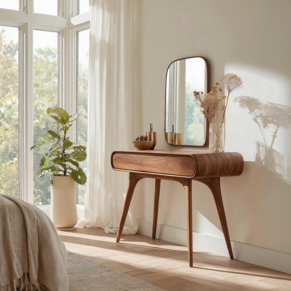 Mid Century Vanity Table With Drawers For Bedroom – ET Woodcrafts