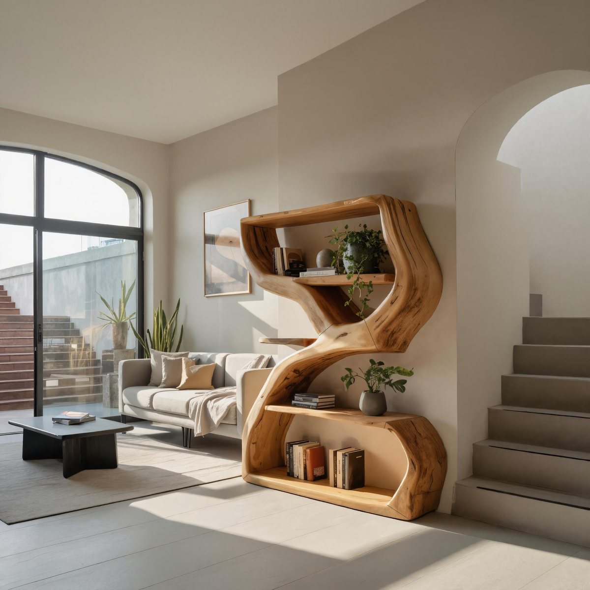 Modern Sculptural Bookshelf With S Shaped Design For Living Room – ET ...