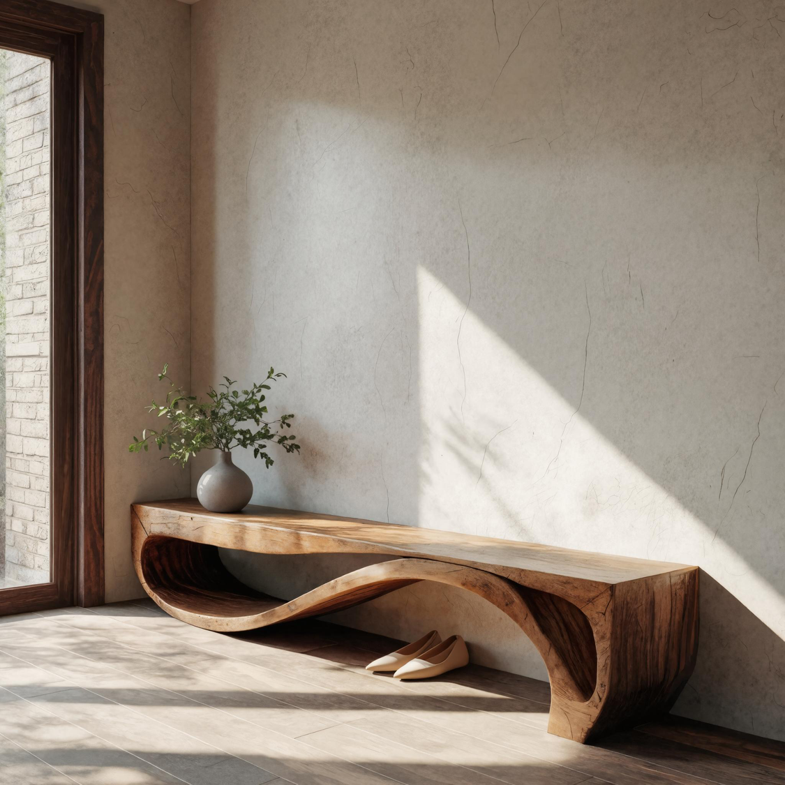 Sculptural Bench With Wave Design For Entryway – ET Woodcrafts