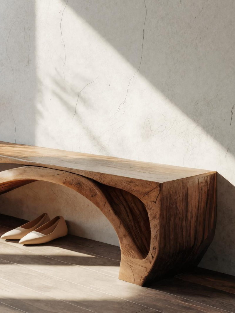 Sculptural Bench With Wave Design For Entryway – ET Woodcrafts