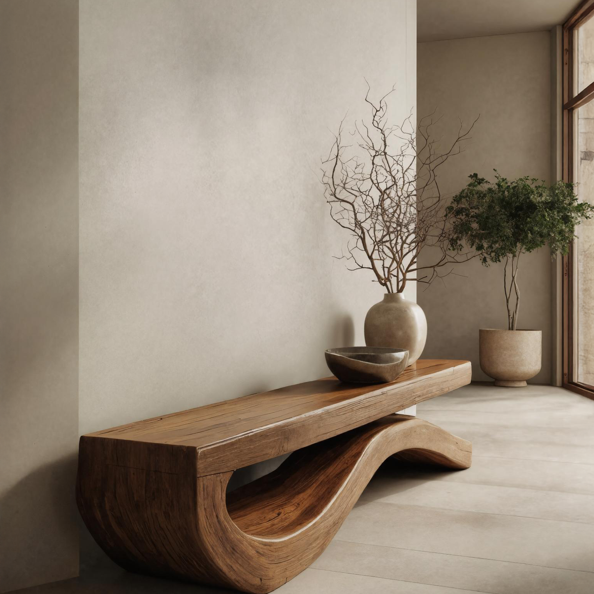 Modern Bench With Flowing Curved Base For Entryway – ET Woodcrafts