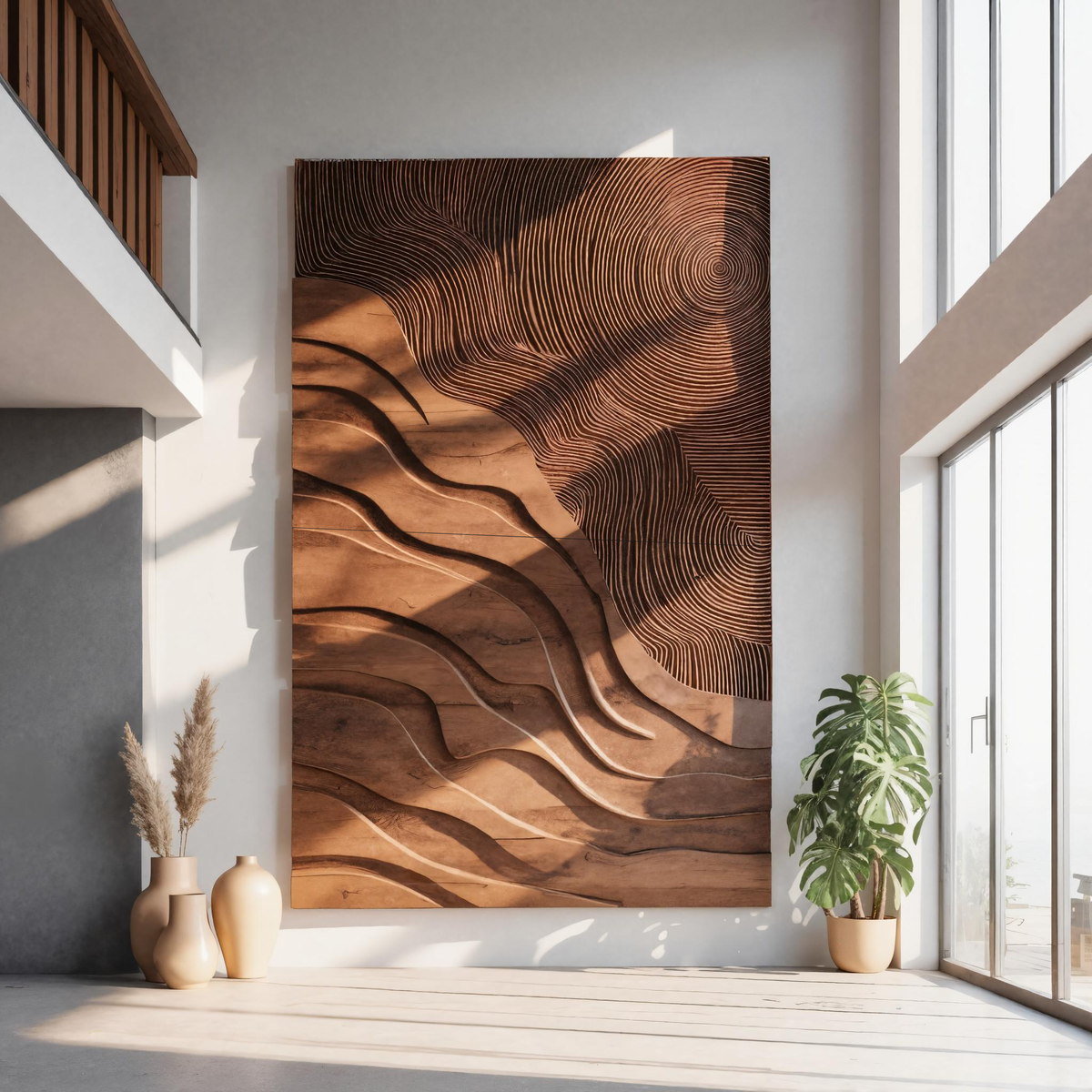 Sculptural Carved Wall Art With Wave Patterns For Living Room – ET ...