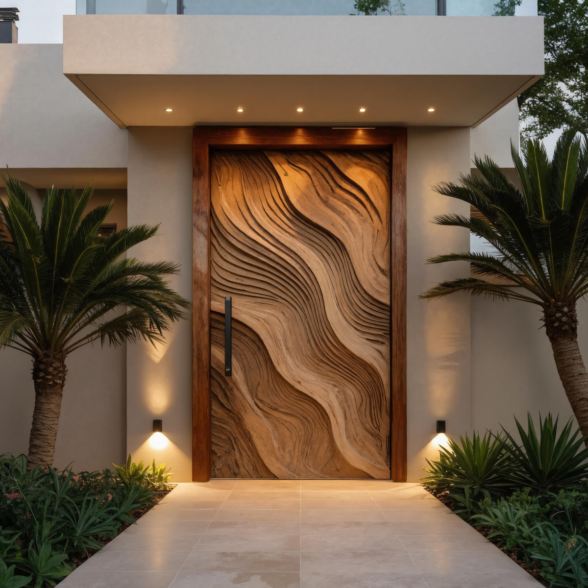 Sculptural Front Door With Wave Design For Entryway – ET Woodcrafts
