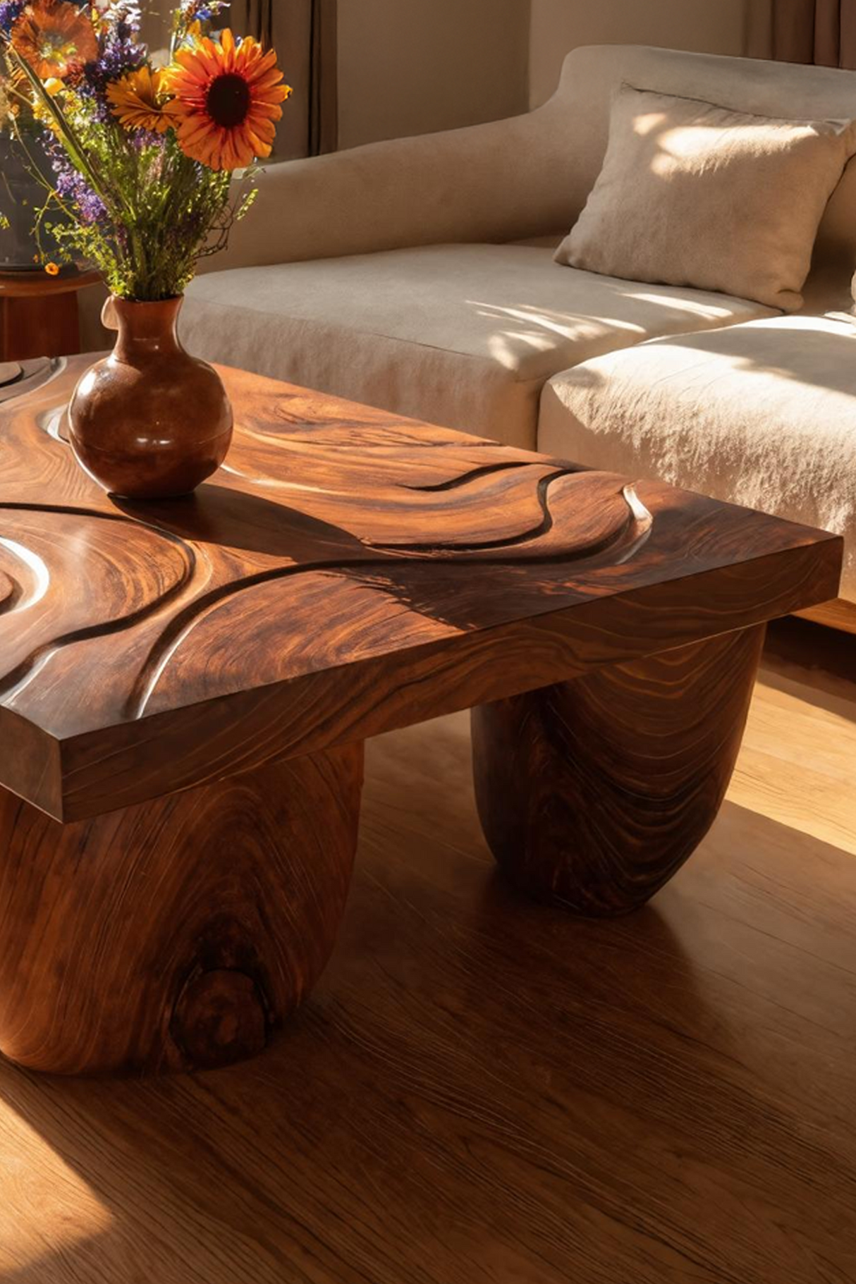 Mid Century Solid Wood Irregular Coffee Table For Entryway – ET Woodcrafts