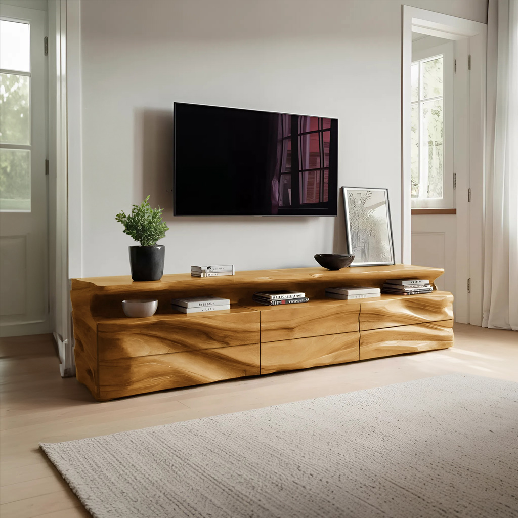 Modern TV Console With Shelf And Drawers For Living Room – ET Woodcrafts