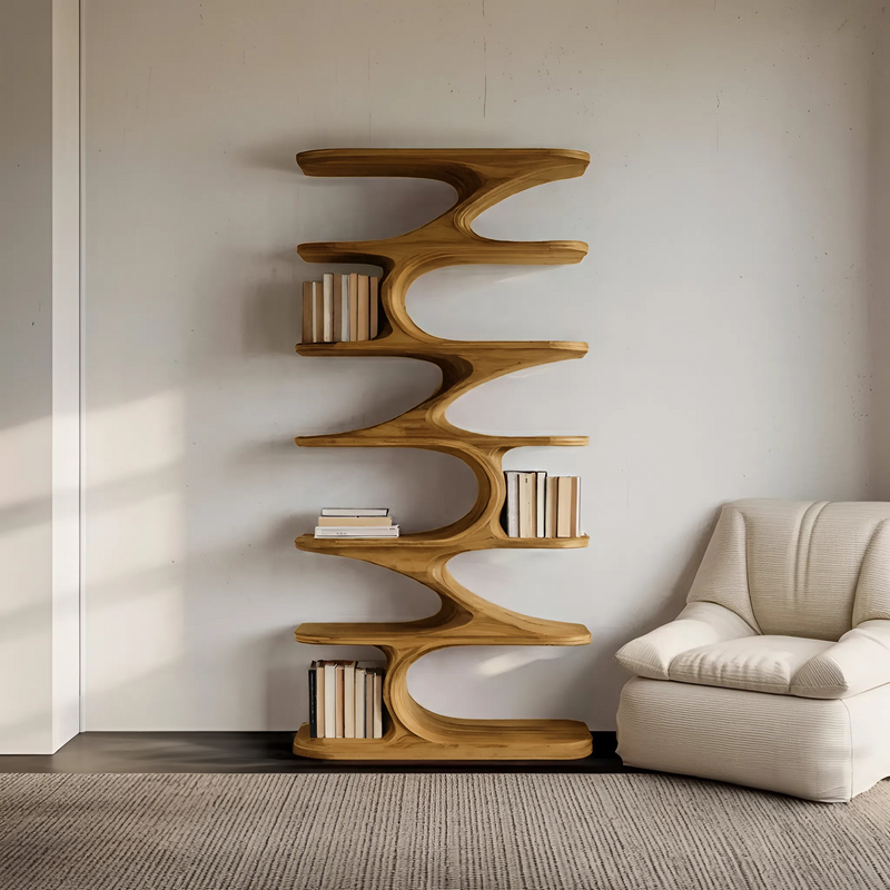 Modern Organic Curved Bookshelf For Living Room – ET Woodcrafts