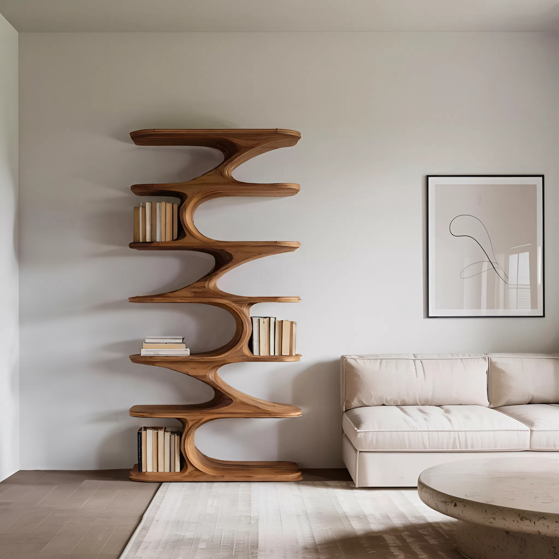 Modern Organic Curved Bookshelf For Living Room – ET Woodcrafts