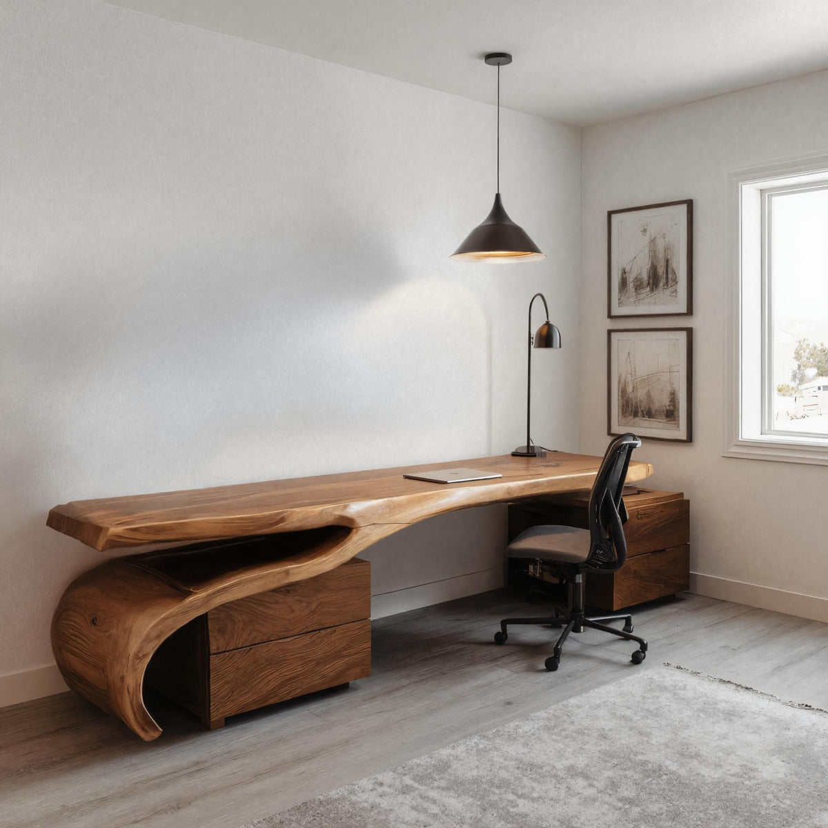 Modern Sculptural Desk With Flowing Design For Home Office – ET Woodcrafts