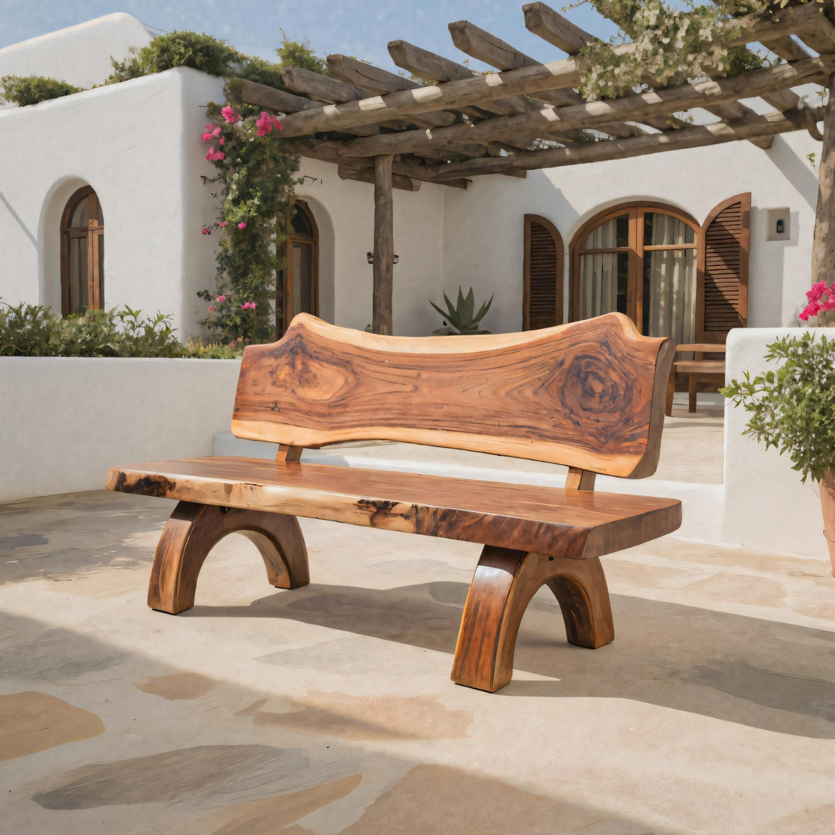 Rustic Live Edge Bench With Backrest For Patio Garden Courtyard – ET ...