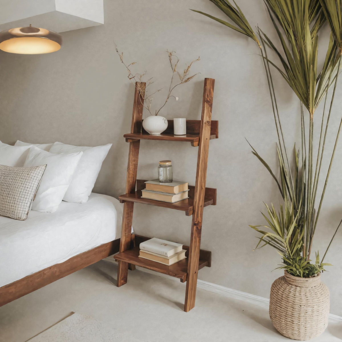 Rustic Ladder Shelf With Tiered Display For Bedroom And Living Room ...
