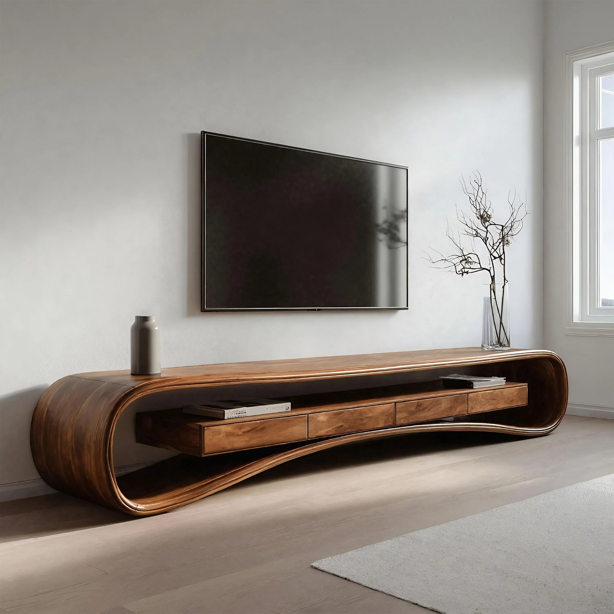 Modern Luxury Curved Media Console For Living Room – ET Woodcrafts