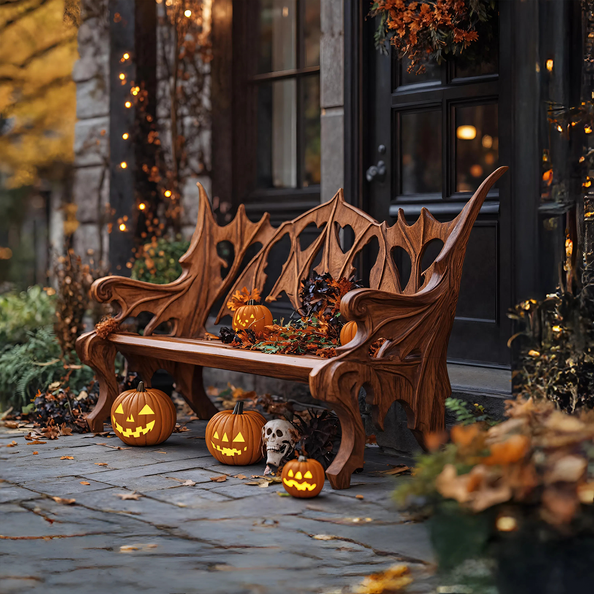 Mid Century Solid Wood Halloween Bench For Festive Outdoor Decor – ET ...