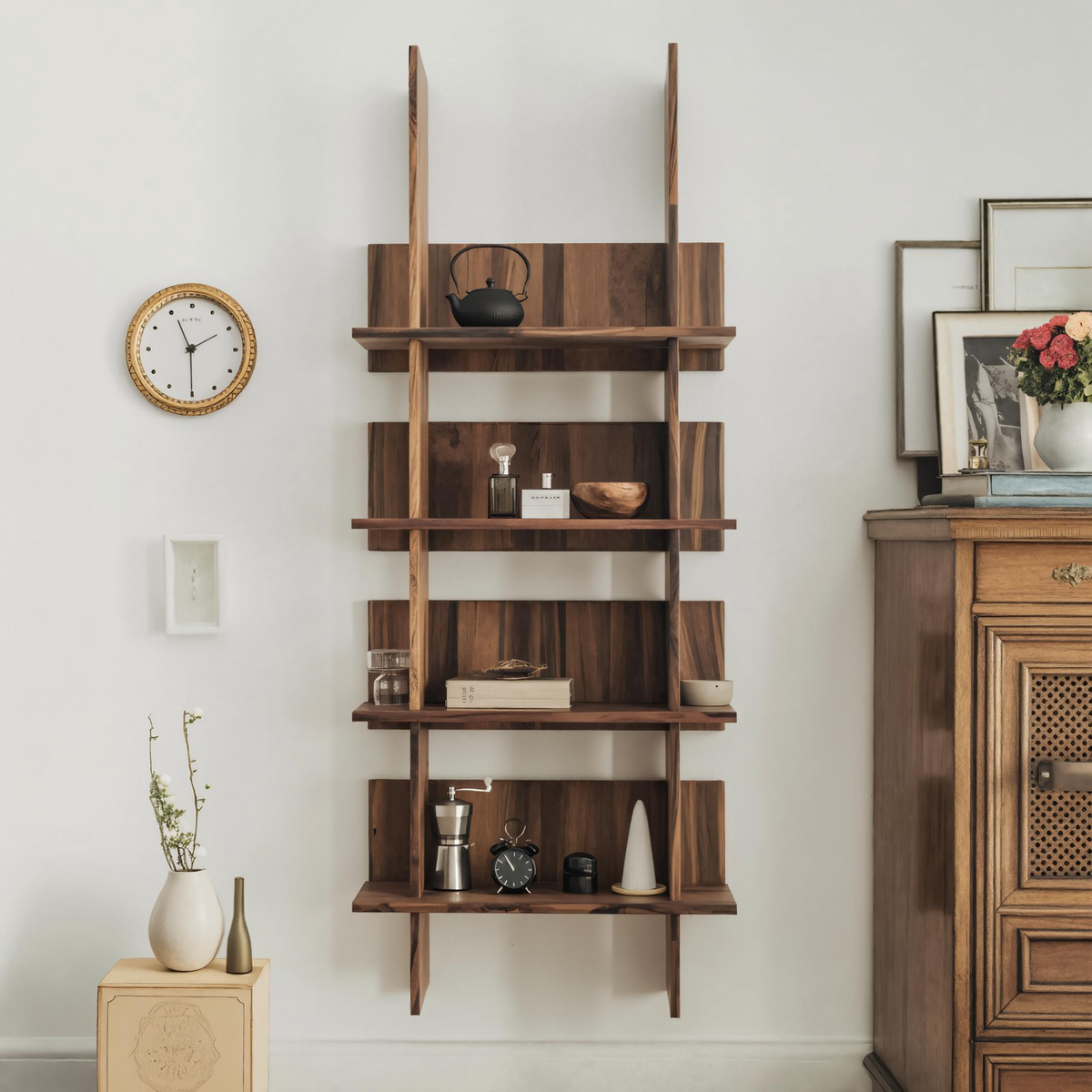 Minimalist Wall Mounted Bookshelf With Back Panel Storage Rack For Liv ...