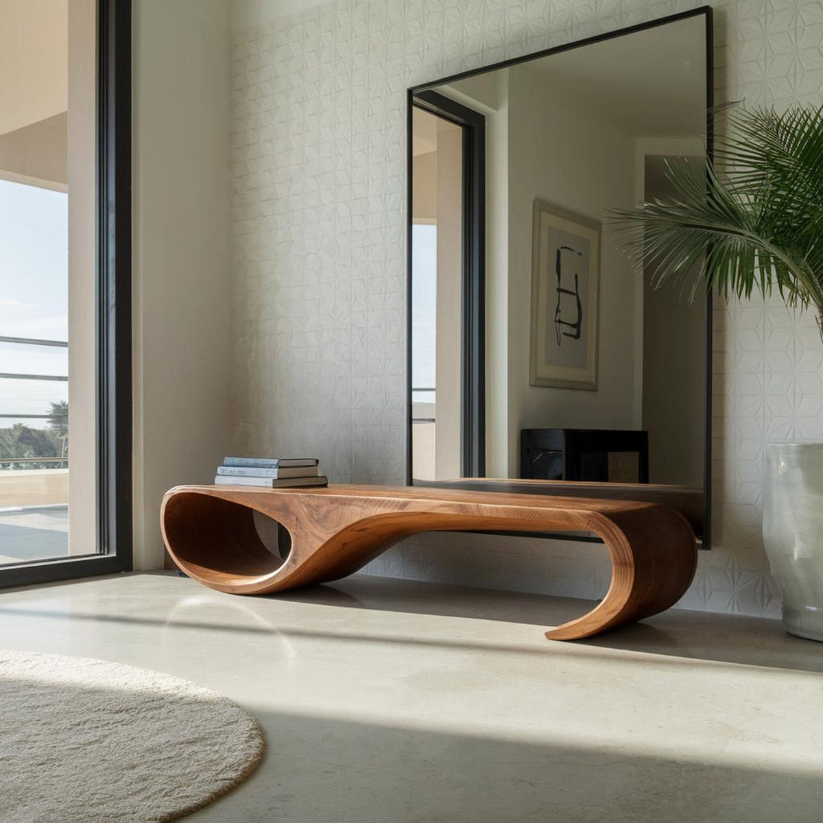 Modern Sculptural Bench For Entryway And Living Room Decor – ET Woodcrafts