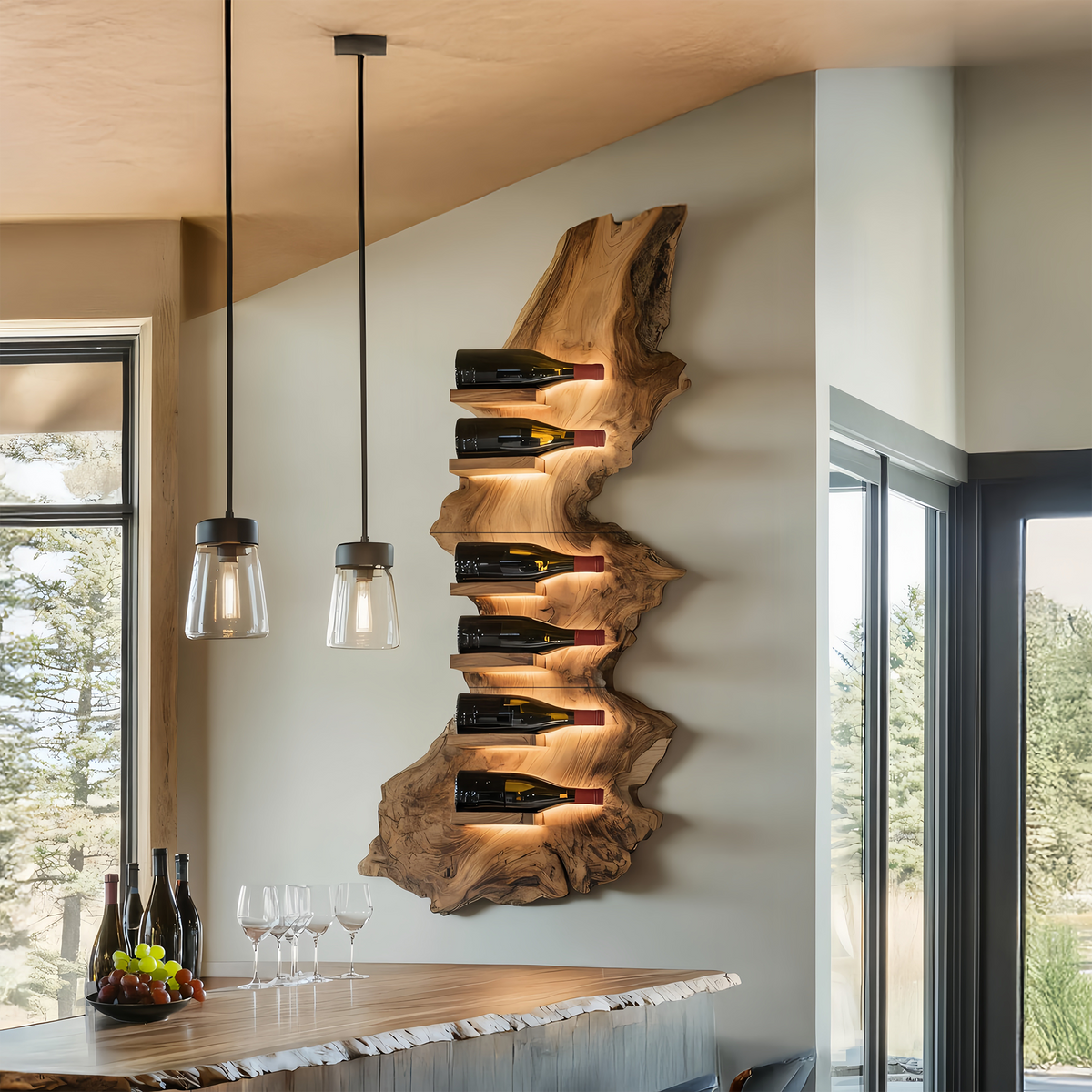 Mid Century Live Edge Wine Holder For Bar Decor Wine Shelf – ET Woodcrafts