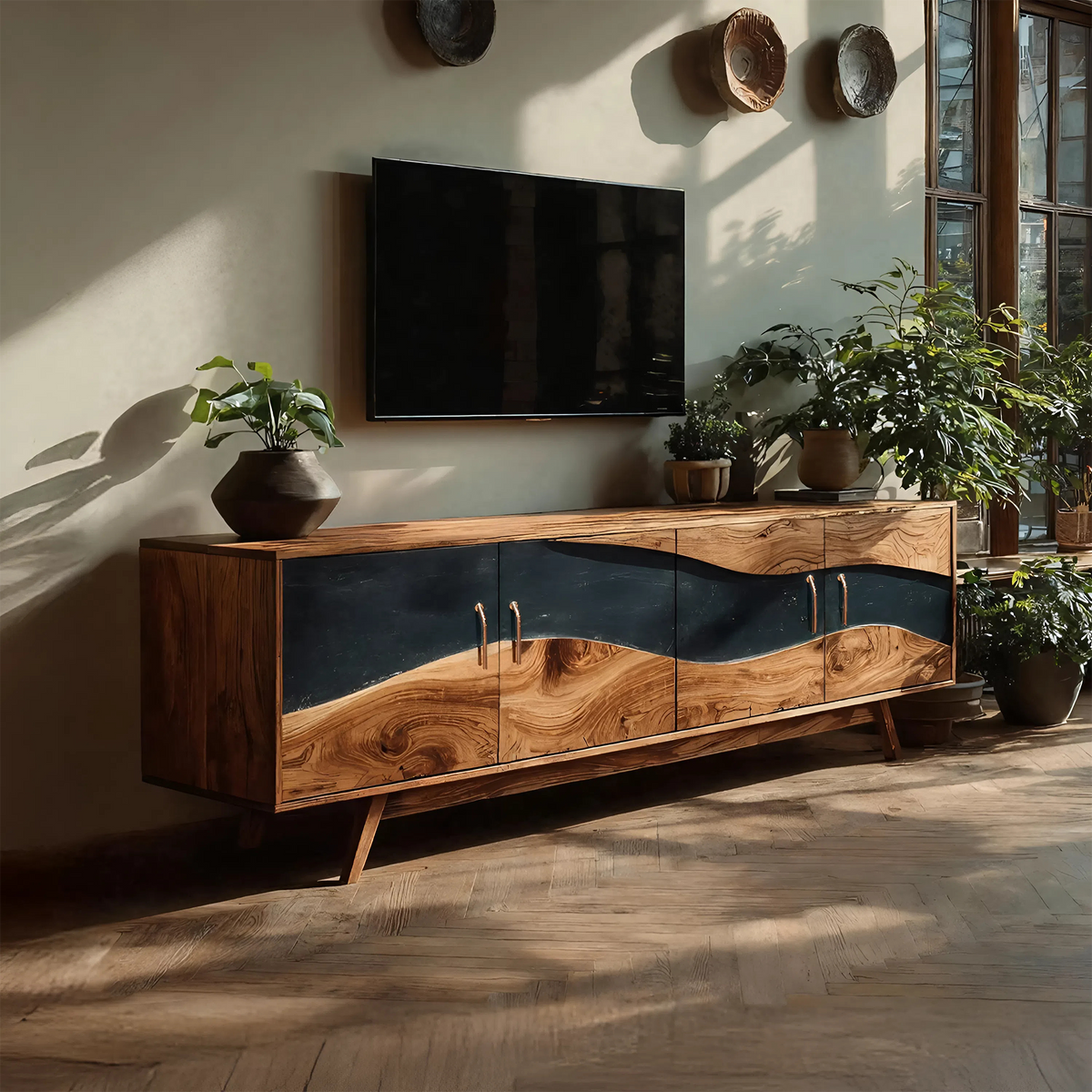 Modern Wooden Live Edge TV Stand For Entryway Design – ET Woodcrafts
