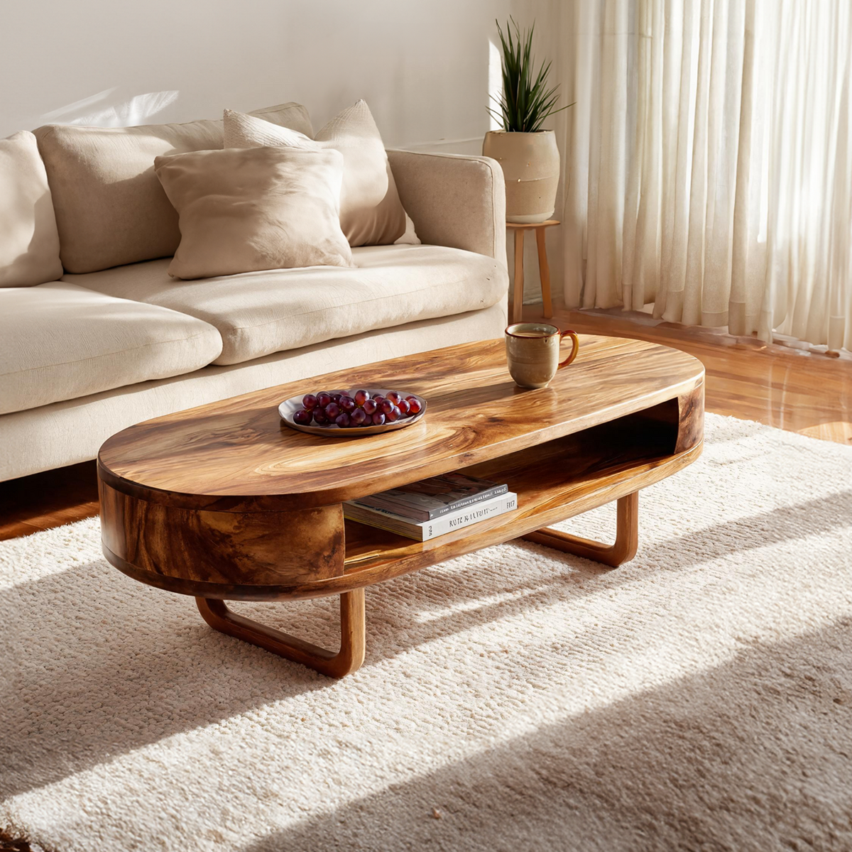 Mid Century Wooden Live Edge Coffee Table For Living Room Furniture De ...